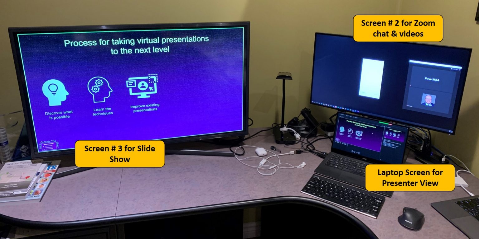 Use 3 screens to use PowerPoint Presenter View and see the chat and ...