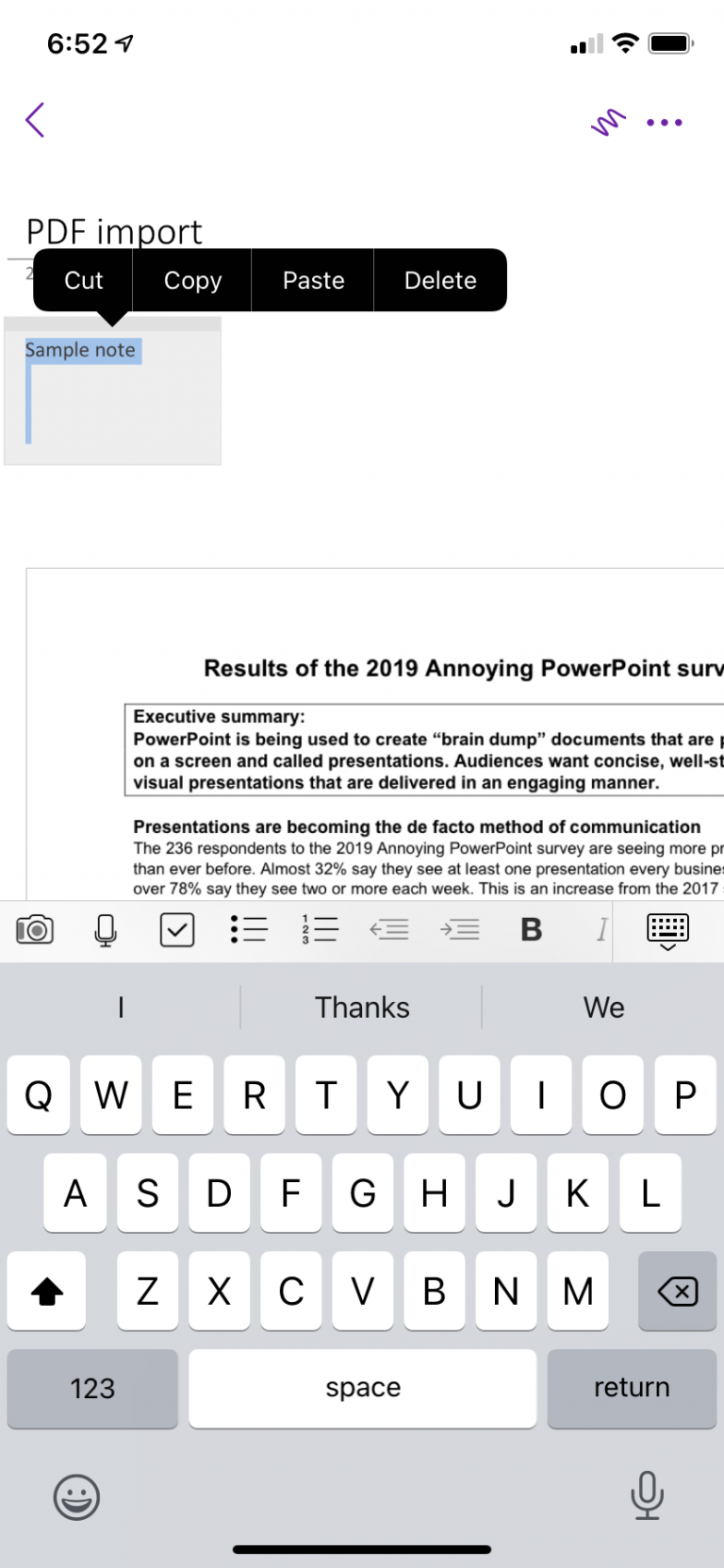 Adding a PDF document to OneNote in iOS or iPadOS so you can take notes ...