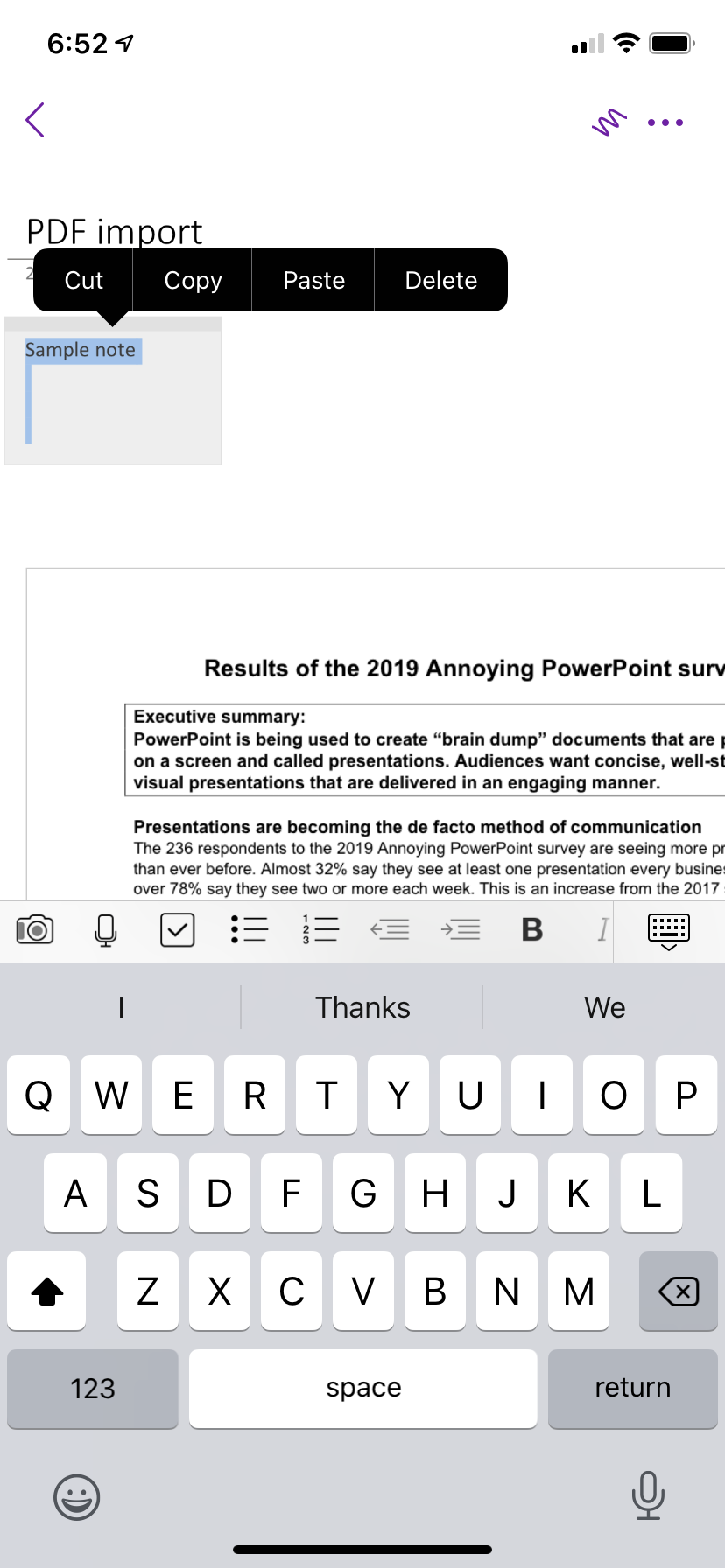 Adding a PDF document to OneNote in iOS or iPadOS so you can take notes ...