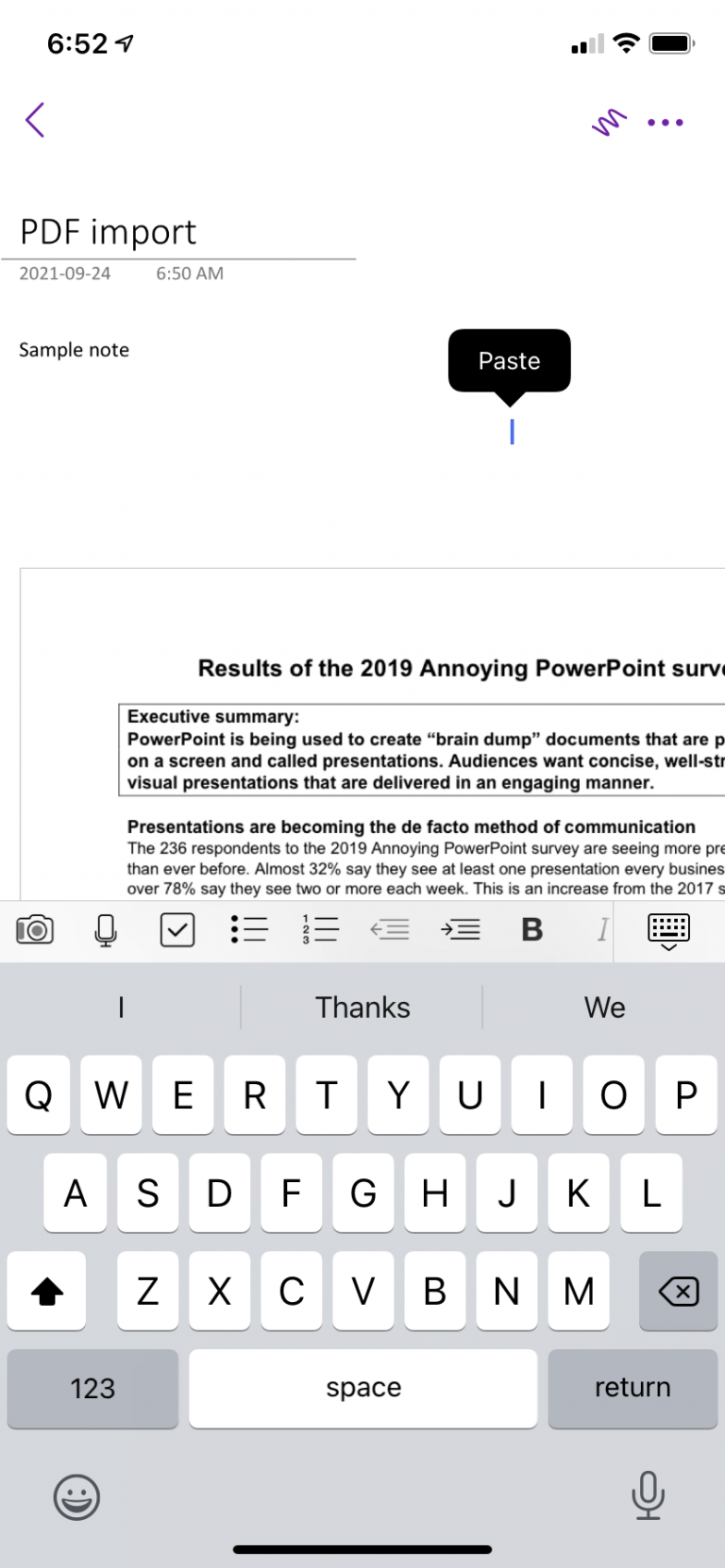 Adding a PDF document to OneNote in iOS or iPadOS so you can take notes ...