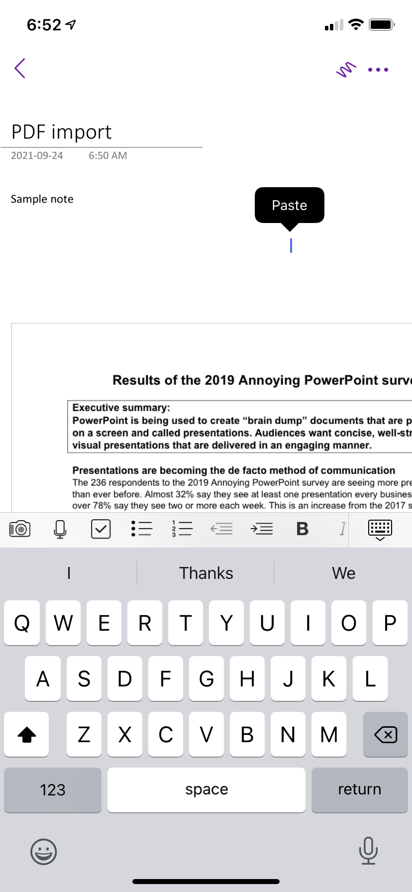 Adding a PDF document to OneNote in iOS or iPadOS so you can take notes ...