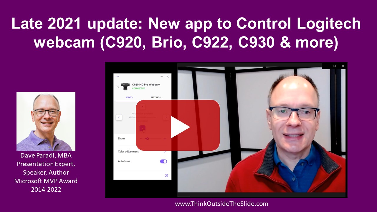 Late 2021 update: New app to Control Logitech webcam (C920, Brio, C922 ...